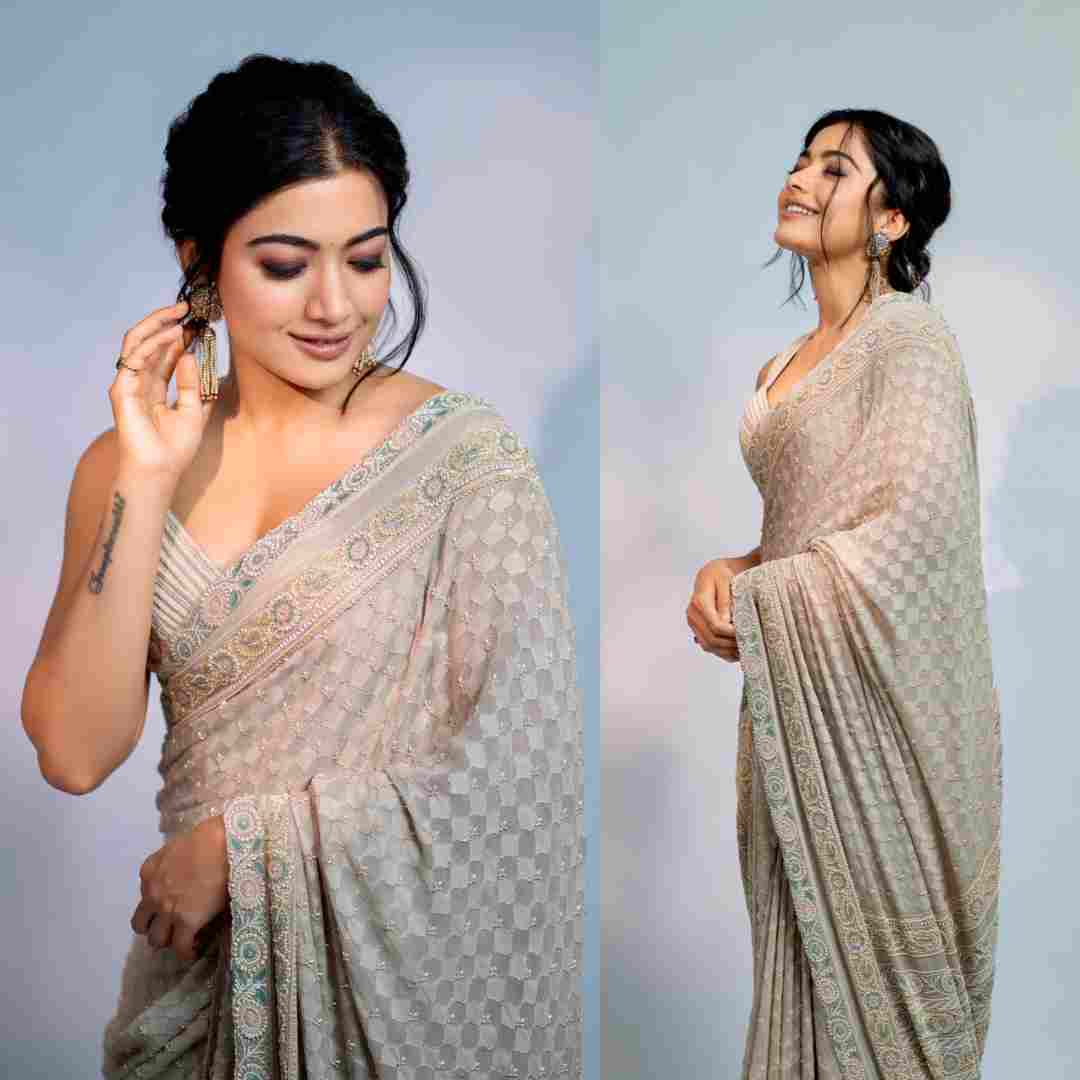 Rashmika Mandanna Stuns Fans With Angelic Appearance In Gray Saree: See Photos